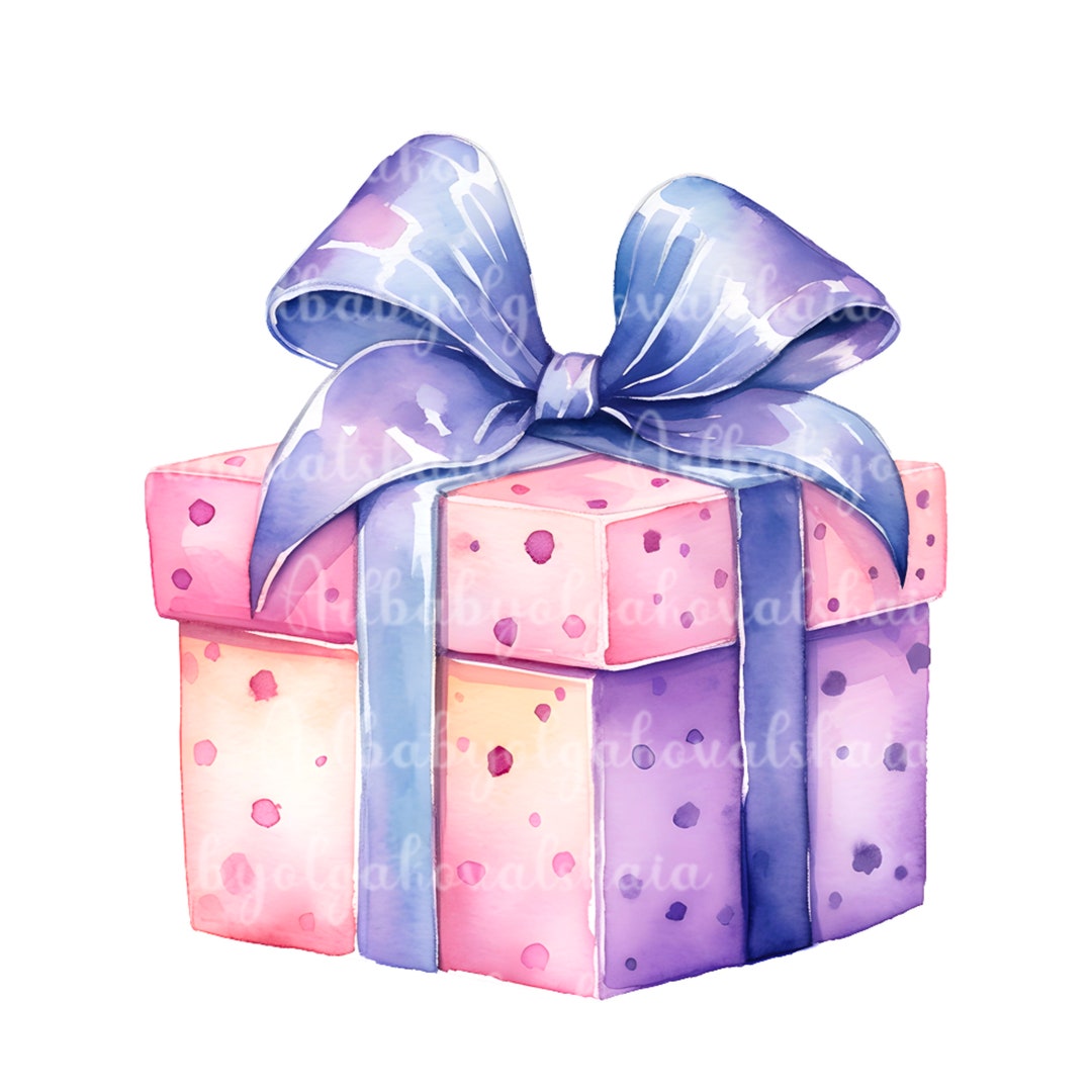 Watercolor Gift Box PNG, Present Clipart, DIGITAL DOWNLOAD - Etsy