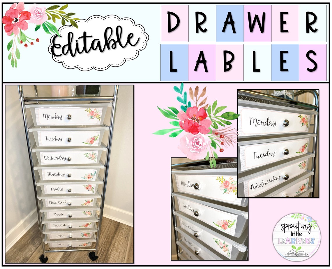 10 Drawer Cart Labels | Editable Farmhouse Themed - Etsy