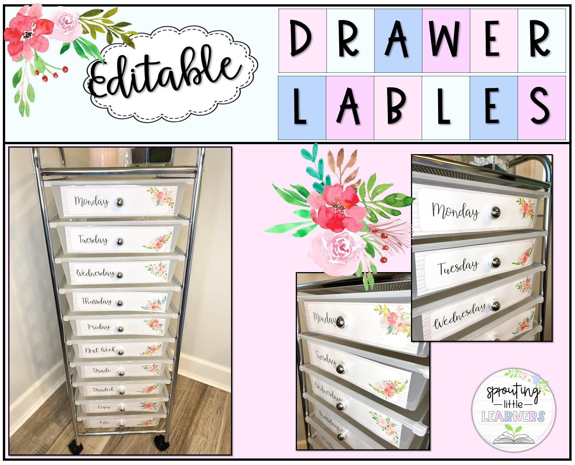 10 Drawer Cart Labels | Editable Farmhouse Themed - Etsy