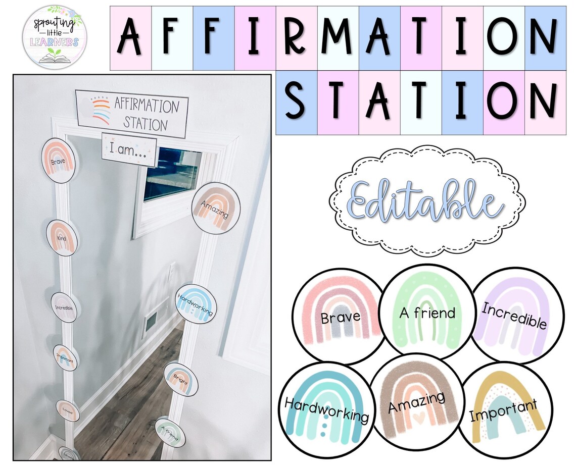 Rainbow Affirmation Station | Positive Mirror Display | Editable ...