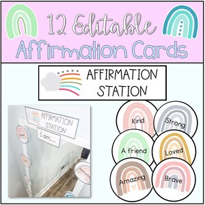Rainbow Affirmation Station Positive Mirror Display Editable Printable ...