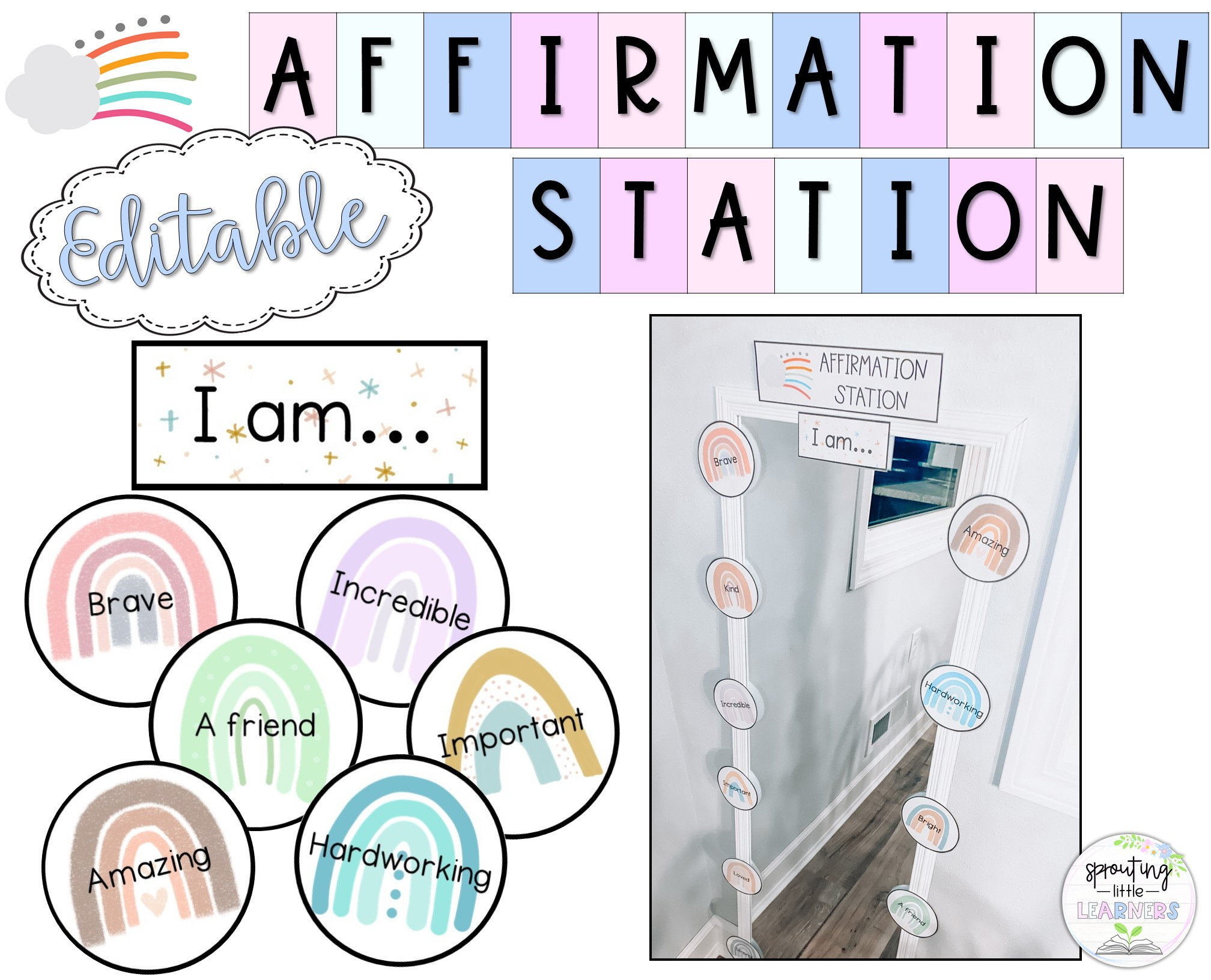 Boho Rainbow Affirmation Station | Editable - Etsy