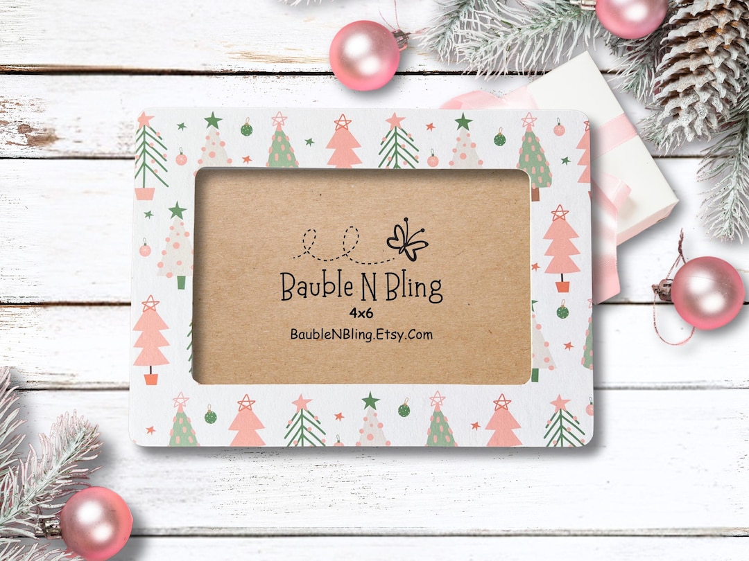 Pink & Green Christmas Tree Picture Frame, Pastel Christmas Tree Photo ...