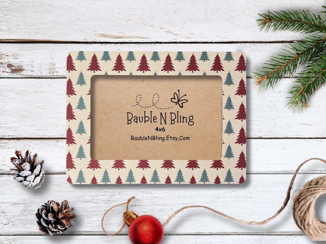 Christmas Tree Picture Frame, Burgandy and Teal 4x6 Christmas Tree ...