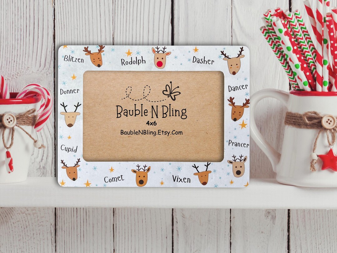 Reindeer Picture Frame, Santa Reindeer Names Photo Frame, 5x7 Holiday ...