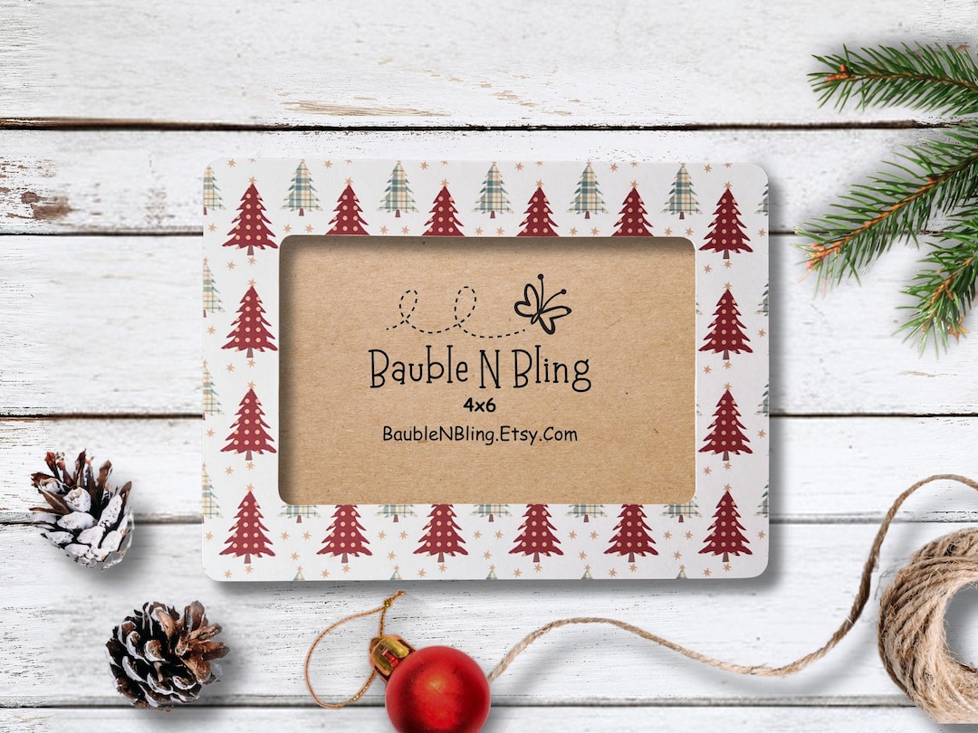 Plaid and Polkadot Christmas Tree Picture Frame, 4x6 Farmhouse ...