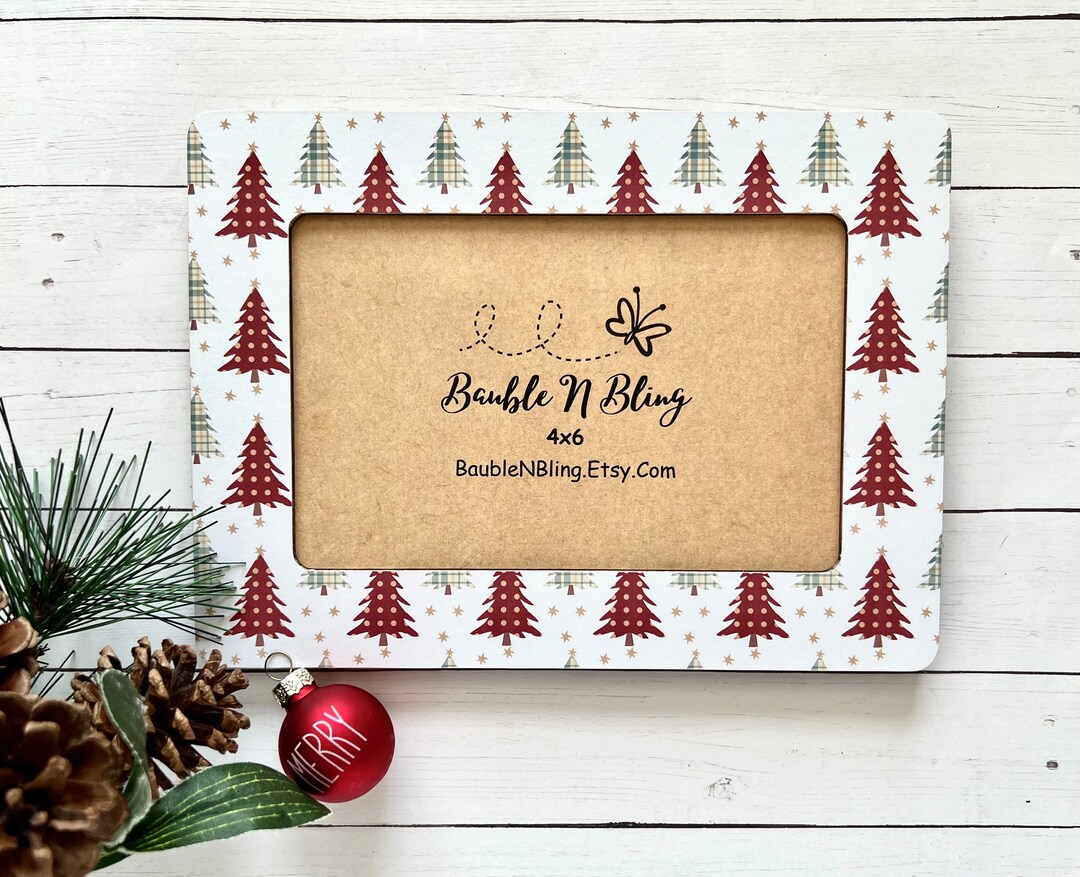 Plaid and Polkadot Christmas Tree Picture Frame, 4x6 Farmhouse ...