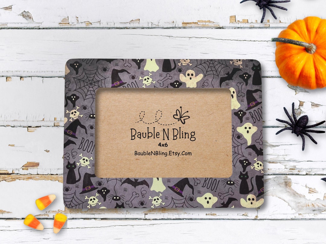Ghosts Bats and Cats Halloween Picture Frame, Trick or Treat Photo ...