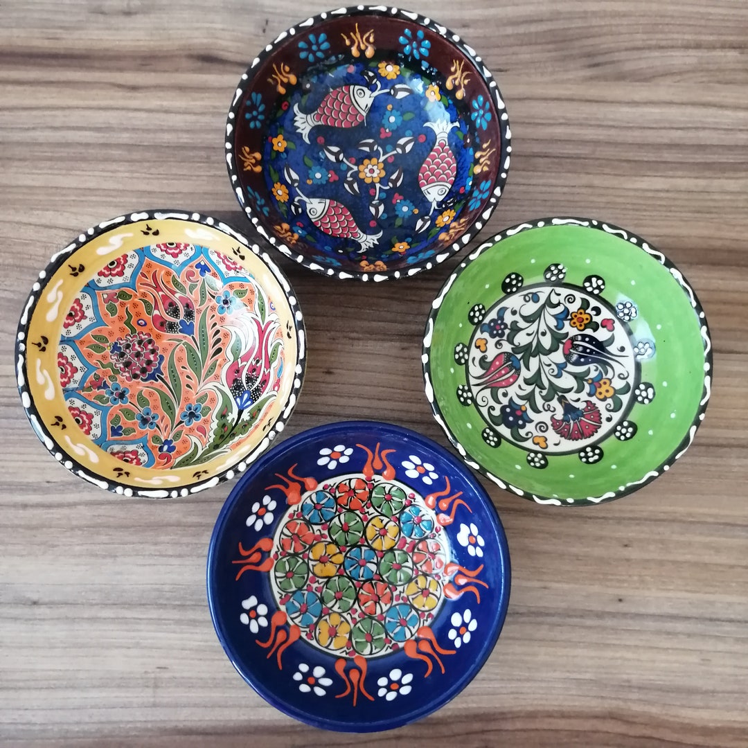 Ceramic Bowls Set of 4, Evil Eye Patterned Traditional Bowls ...