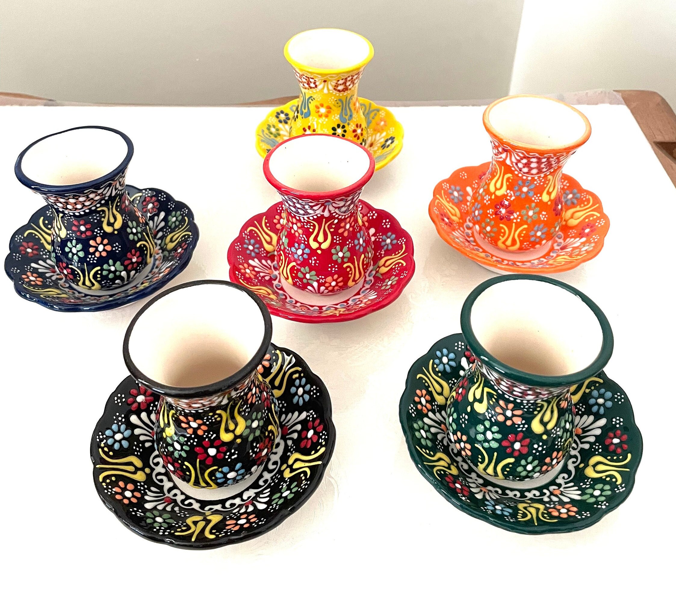 Ceramic Turkish Tea Cup Set With Velvet Box Boho Style Tea - Etsy