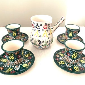 Turkish Ceramic Espresso Cups and Saucers Set With Pot, Ceramic Turkish ...