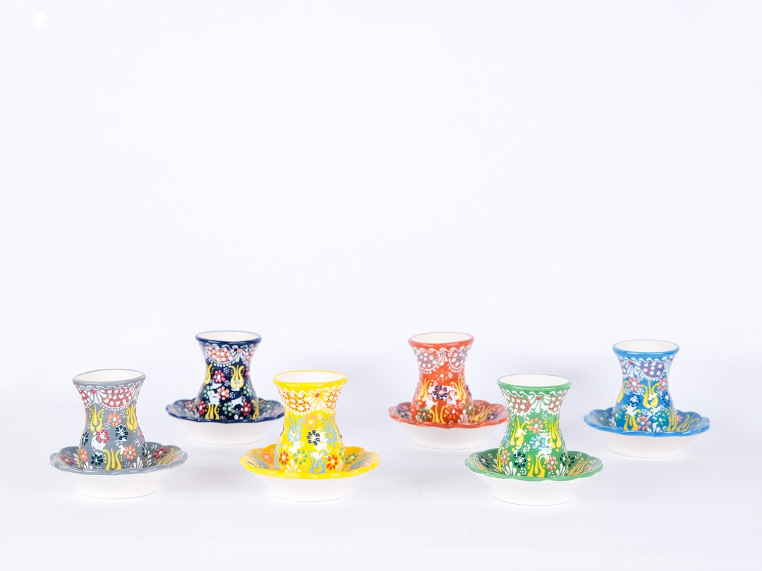 Ceramic Turkish Tea Cup Set 12 Pieces with Velvet Box, Boho Style Tea ...