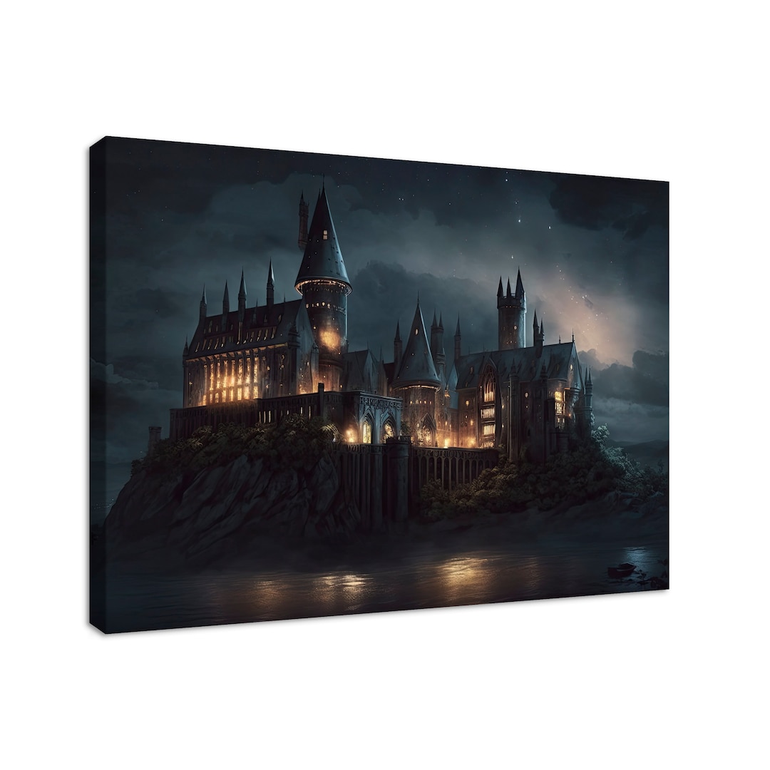 Castle Print, Wizard School, Castle Canvas Print, Moon Scene, Gallery ...