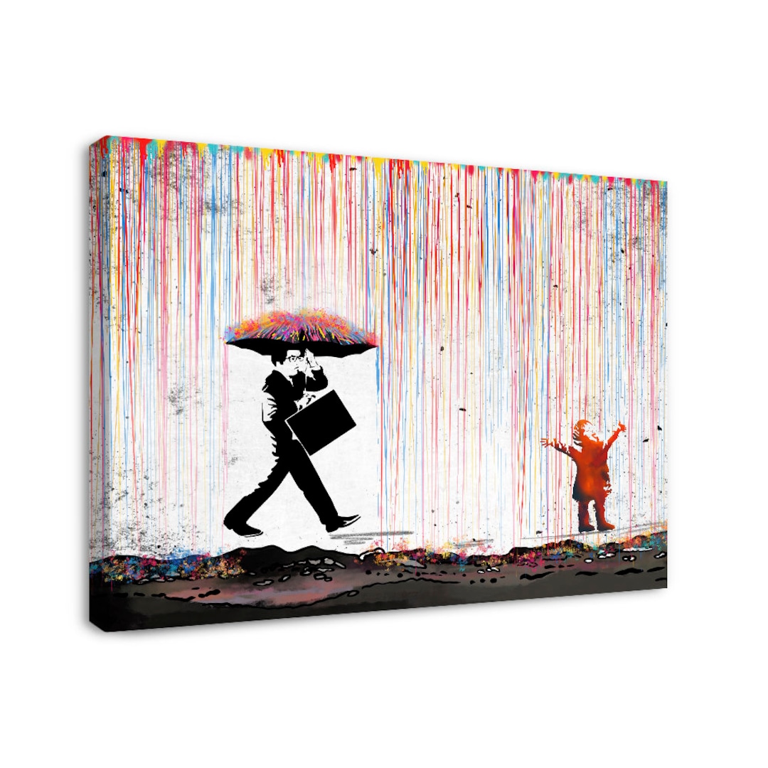 Banksy Colored Rain Canvas Banksy Print Nursery Large Framed Decor ...