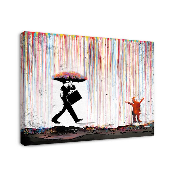 Banksy Colored Rain Canvas Banksy Print Nursery Large Framed - Etsy