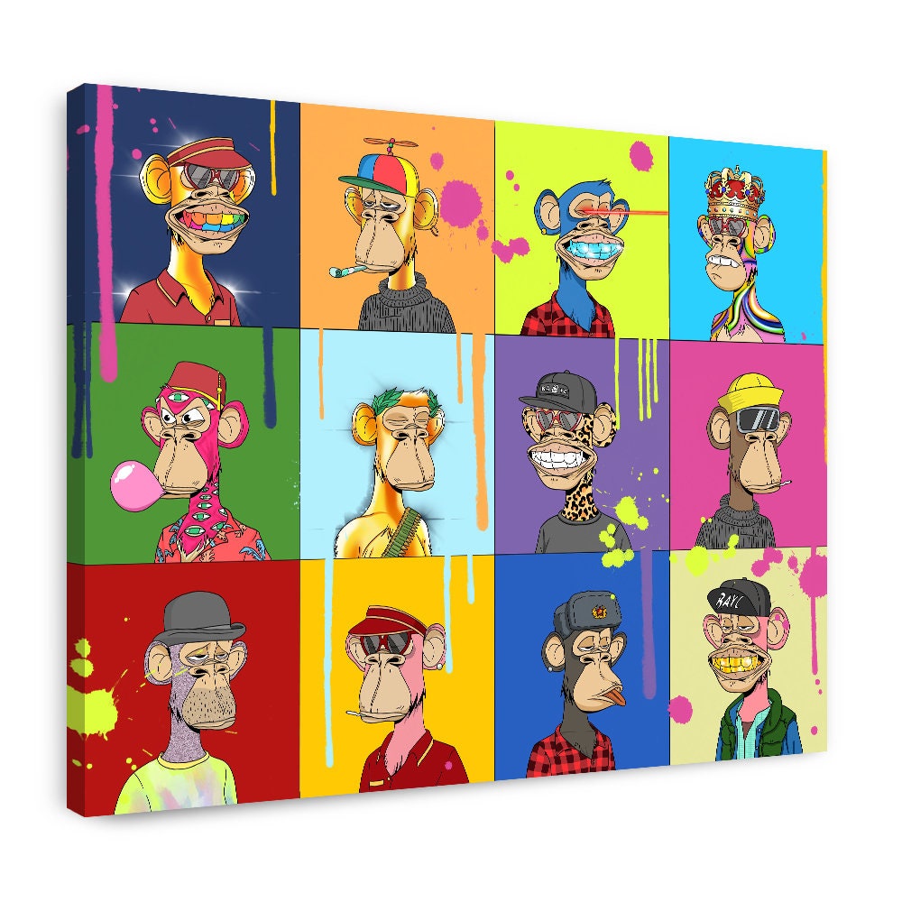 BAYC Monkey NFT Print Collection Crypto Wall Art Framed Canvas | Etsy
