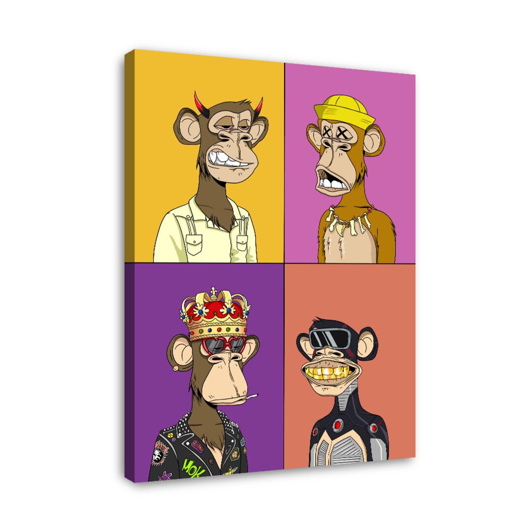 BAYC Collection Canvas, Monkey Wall Art, Crypto Wall Art, Bored Ape ...
