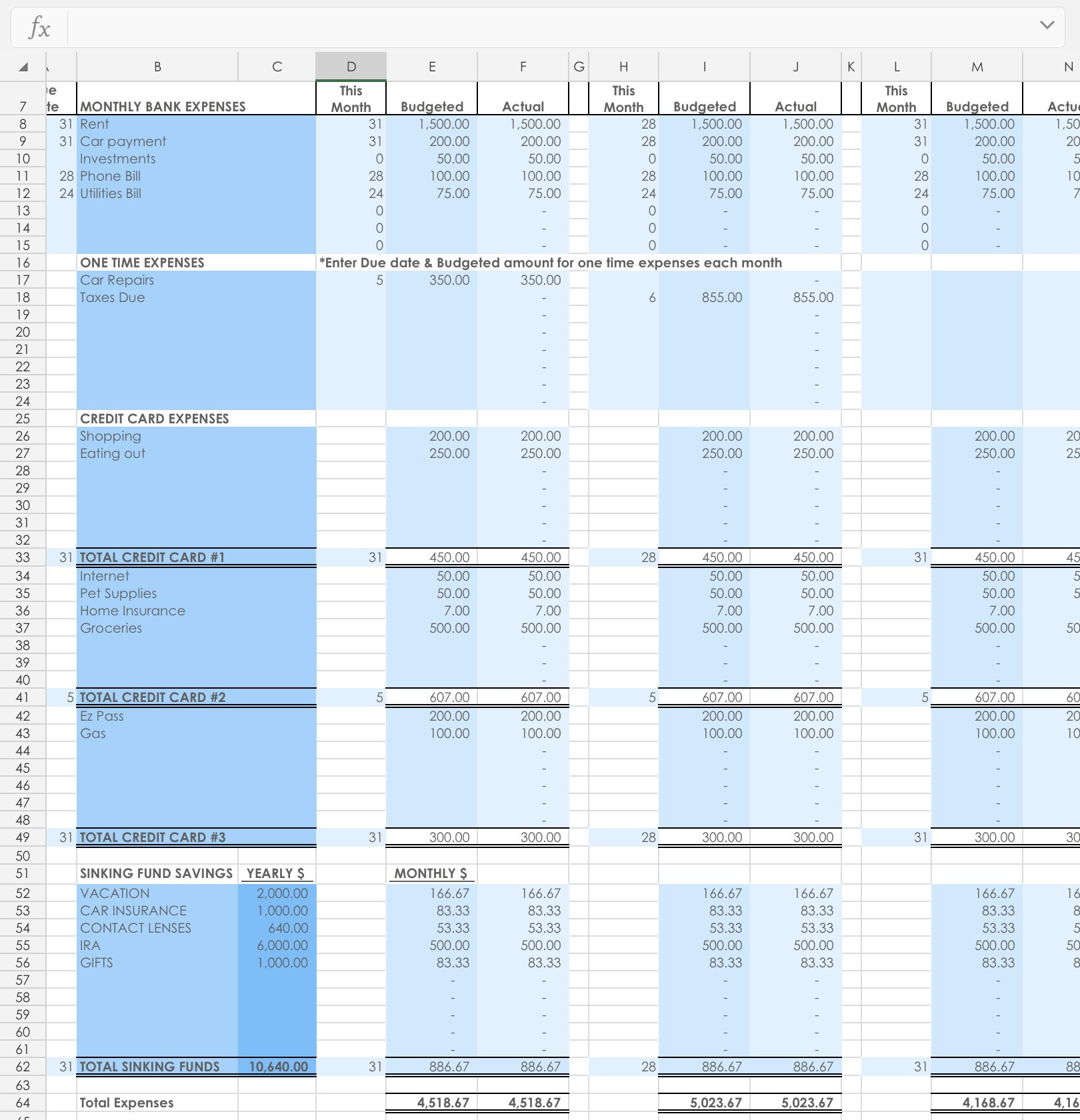 Excel Budget Template - Etsy