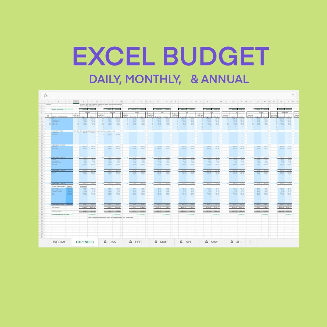 Excel Budget Template - Etsy