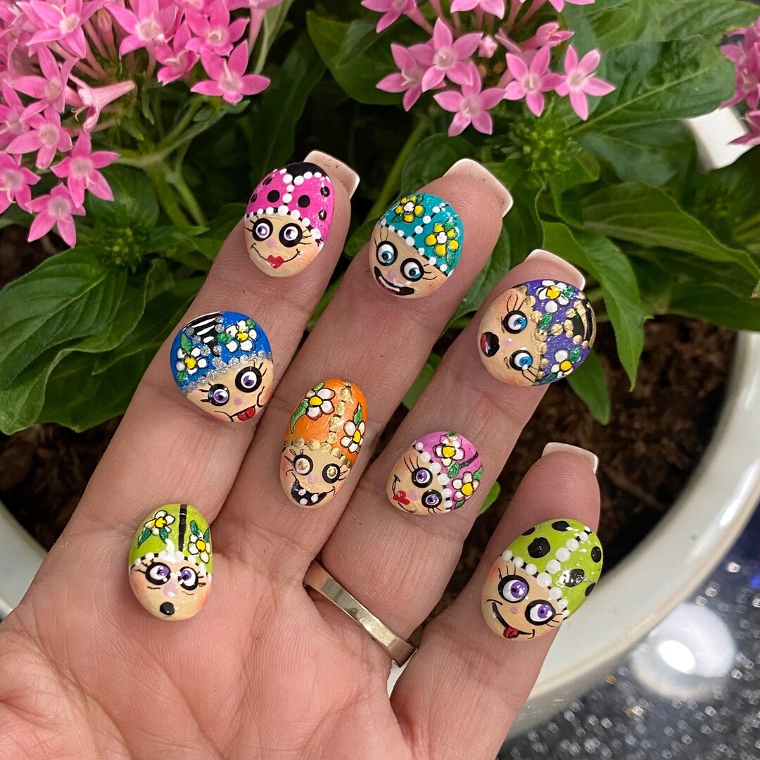 8 Tiny Funny Face Flower Pot Bugs Hand Painted on Real Pebbles - Pocket ...