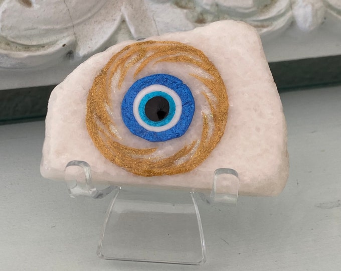 Greek Evil Eye Stone Hand Painted on Santorini Stone V - Etsy