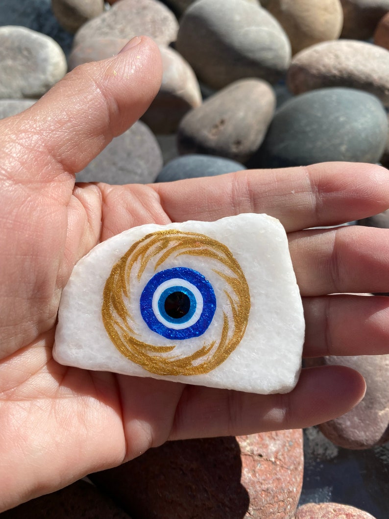 Greek Evil Eye Stone Hand Painted on Santorini Stone V | Etsy