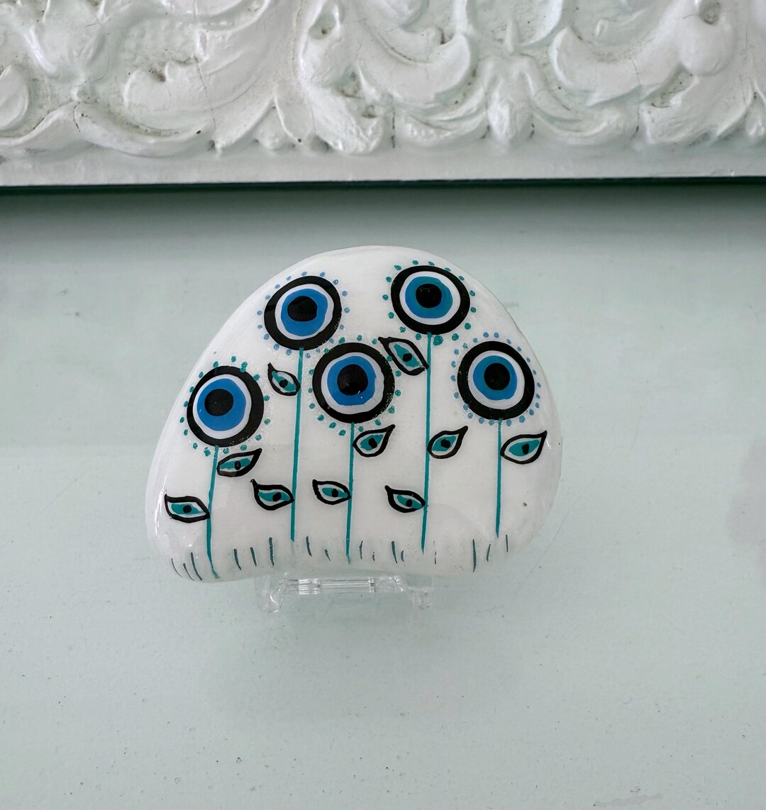 Evil Eye Flower Garden Stone: Hand-painted Lucky Charm - Etsy