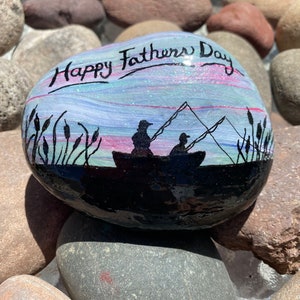 Happy Fathers Day Fishing Rock Stone by Val - Etsy