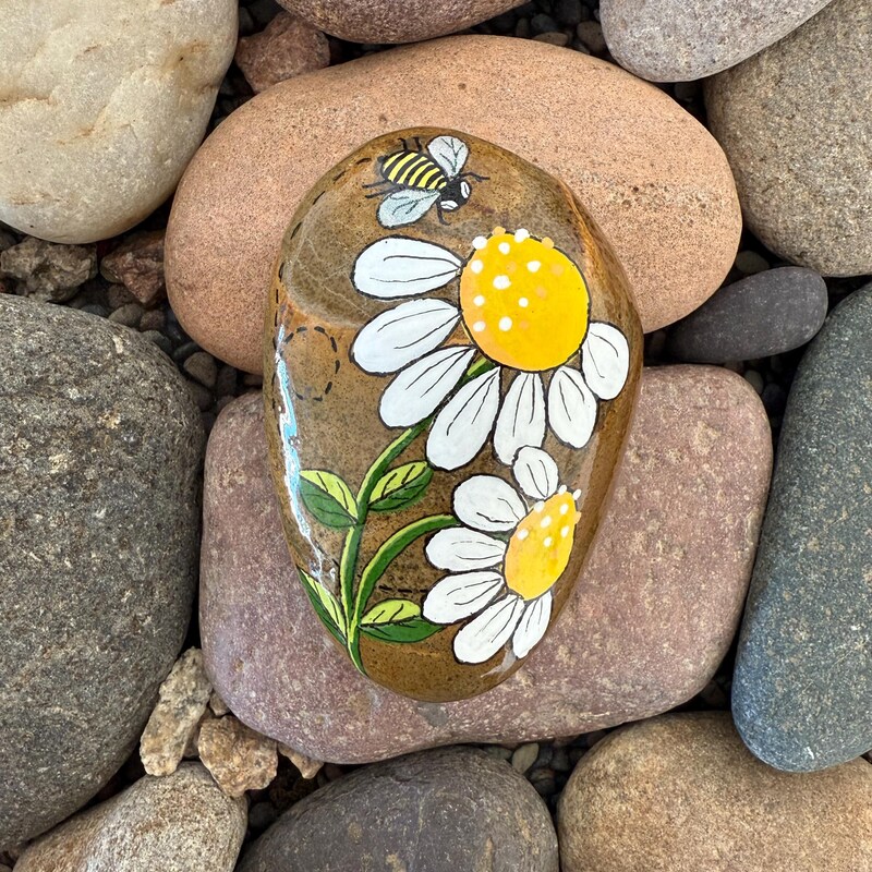 Daisies Painted Rock - Etsy