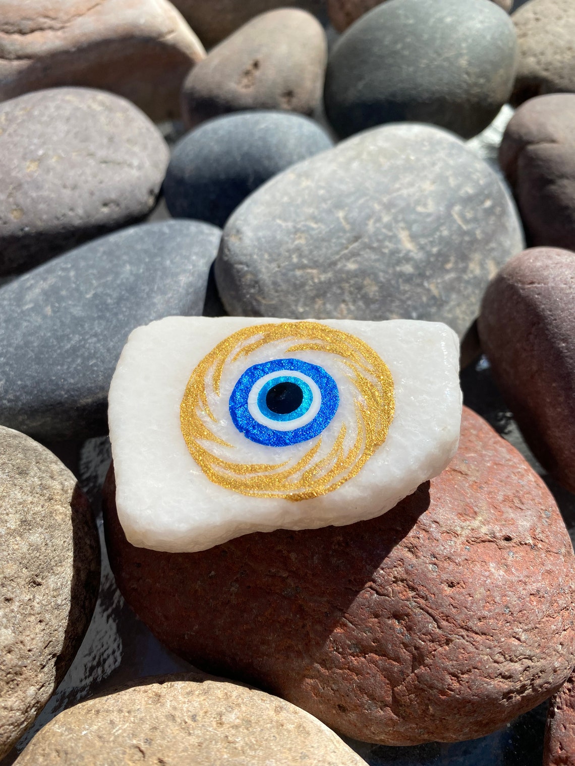 Greek Evil Eye Stone Hand Painted on Santorini Stone V | Etsy