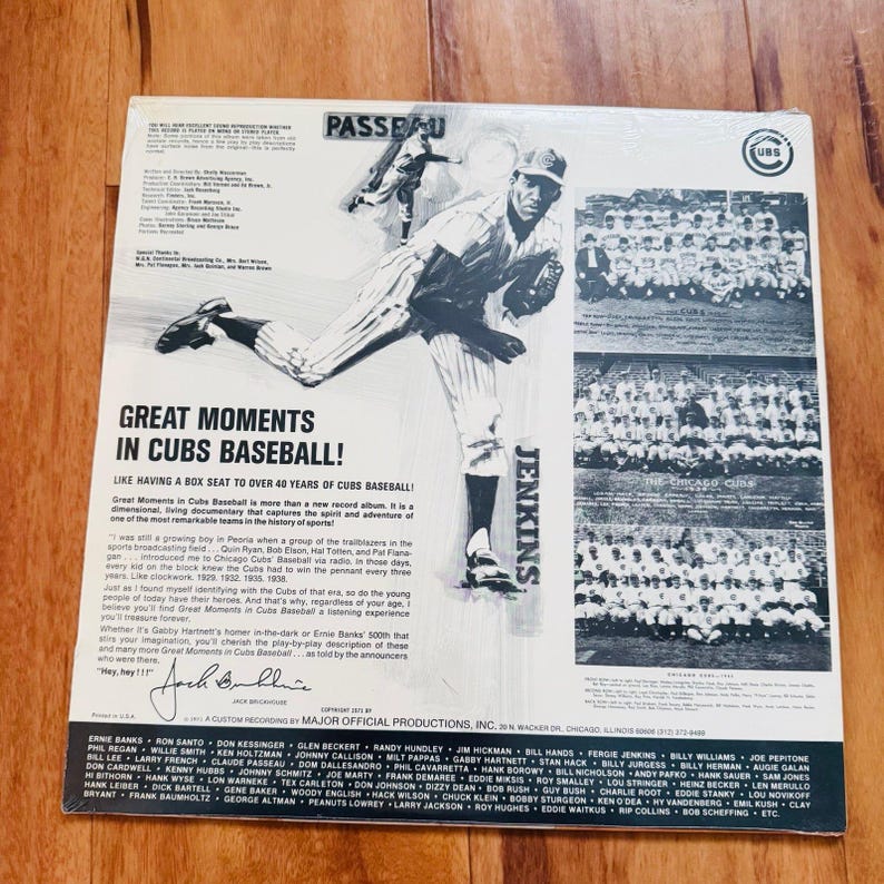 Jack Brickhouse Great Moments in Cubs Baseball LP 1971 - Etsy