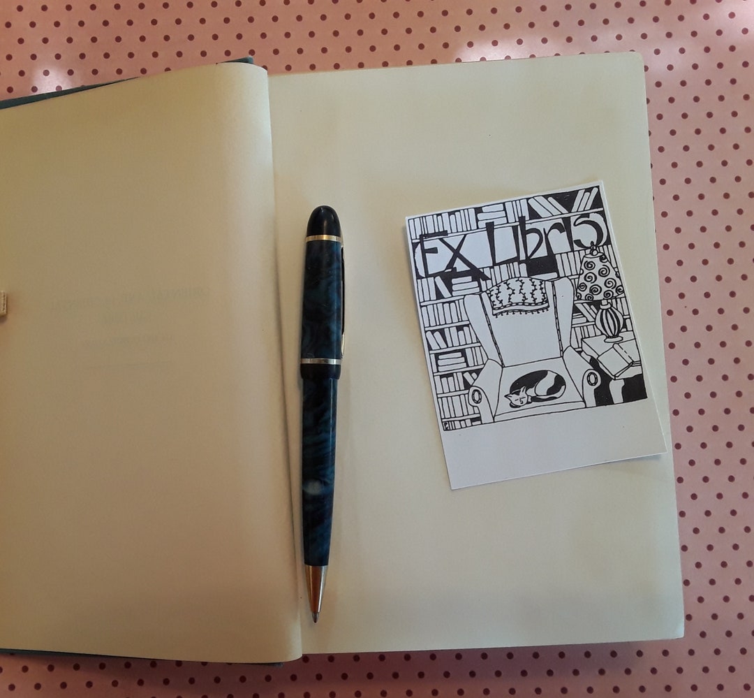 Bookplates, Cat Bookplates, Bookplate Set, Cat in Library, Childless ...