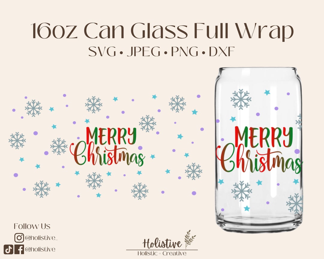 Merry Christmas Can Glass Full Wrap SVG, Iced Coffee Cup, Soda Beer Can ...