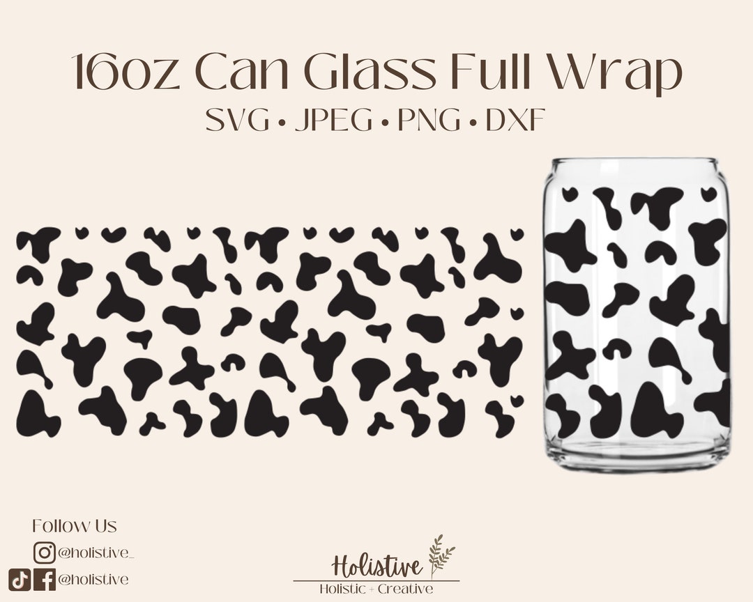 Animal Cow Print Can Glass Full Wrap SVG | Iced Coffee Cup | Soda Can ...