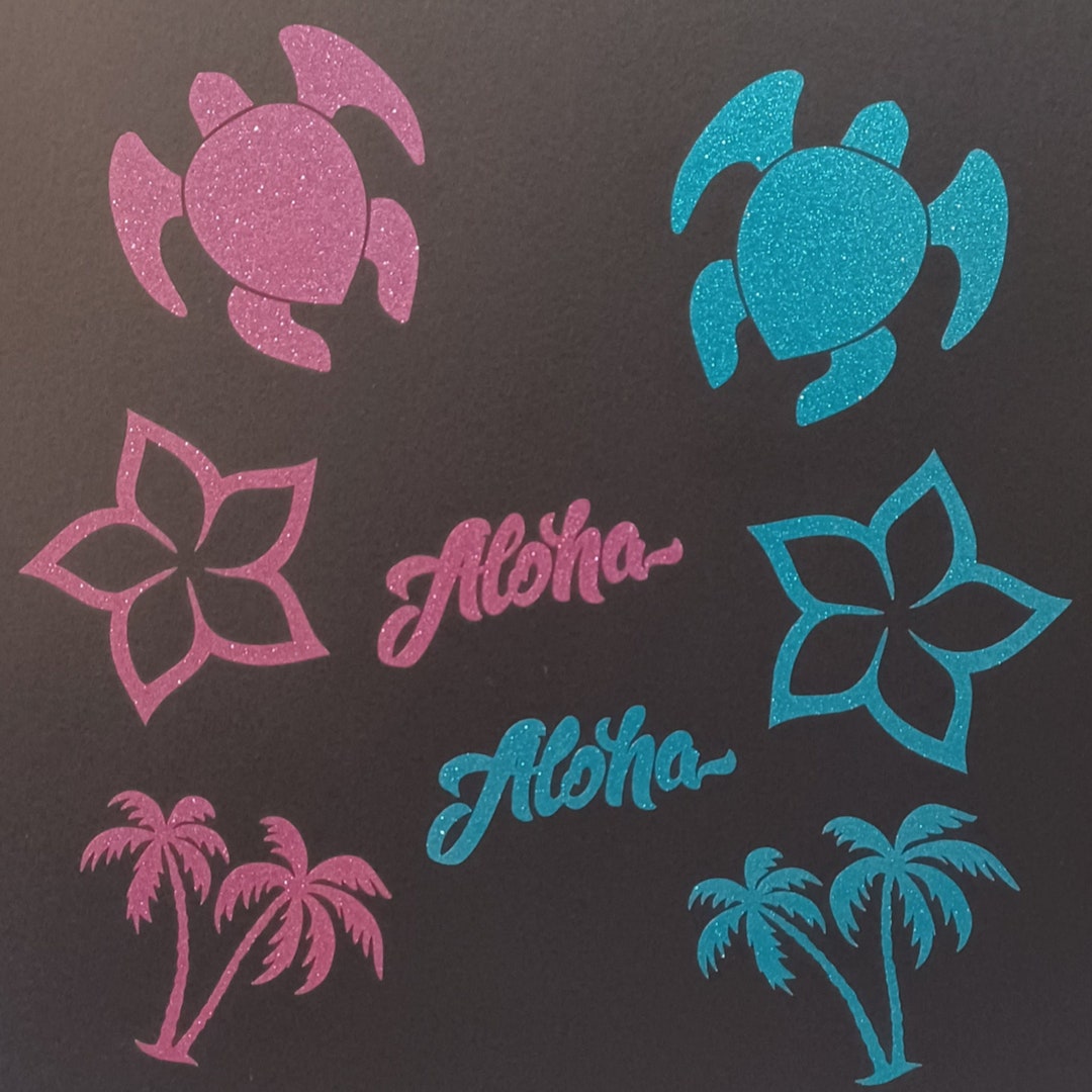 Glitter Decals, Aloha Decal, Palm Trees, Turtle, Honu, Hawaiian Islands ...