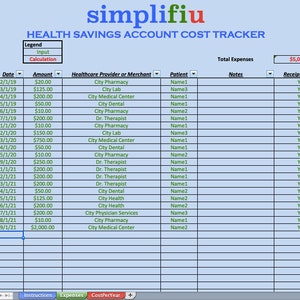 HSA Health Savings Account Cost Tracker Excel Spreadsheet - Etsy