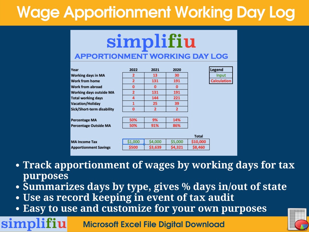 Apportionment Wages Working Day Log Excel Spreadsheet | State Income ...
