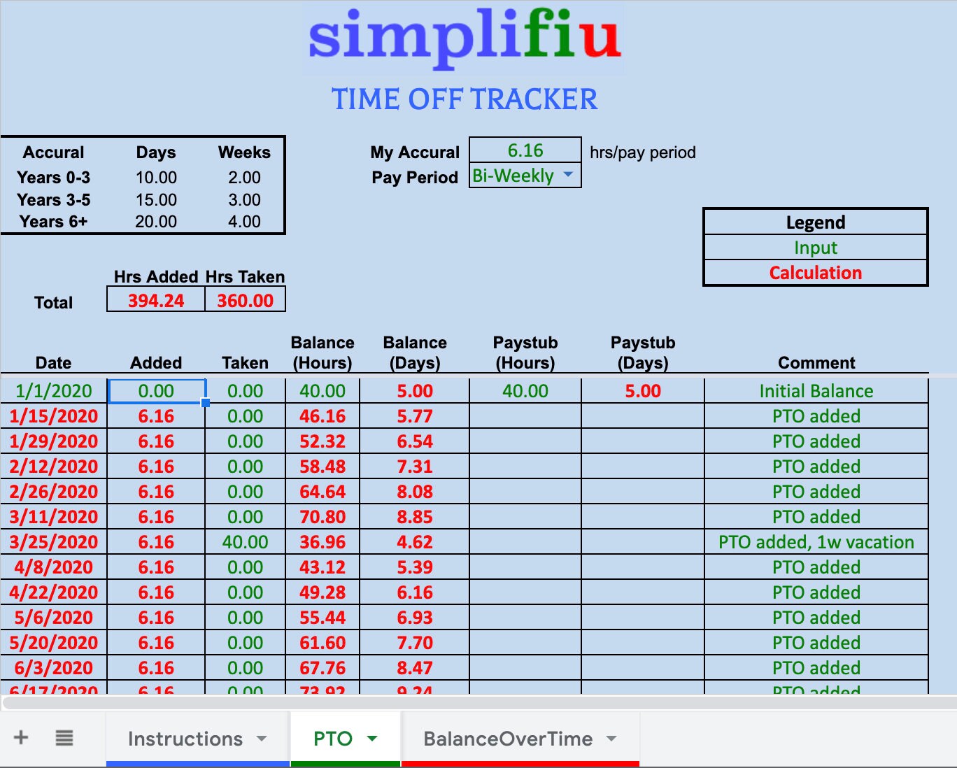 PTO Paid Time off Tracker Google Spreadsheet - Etsy
