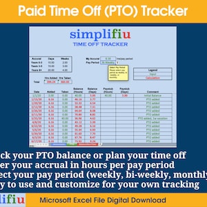 PTO Paid Time off Tracker Excel Spreadsheet - Etsy