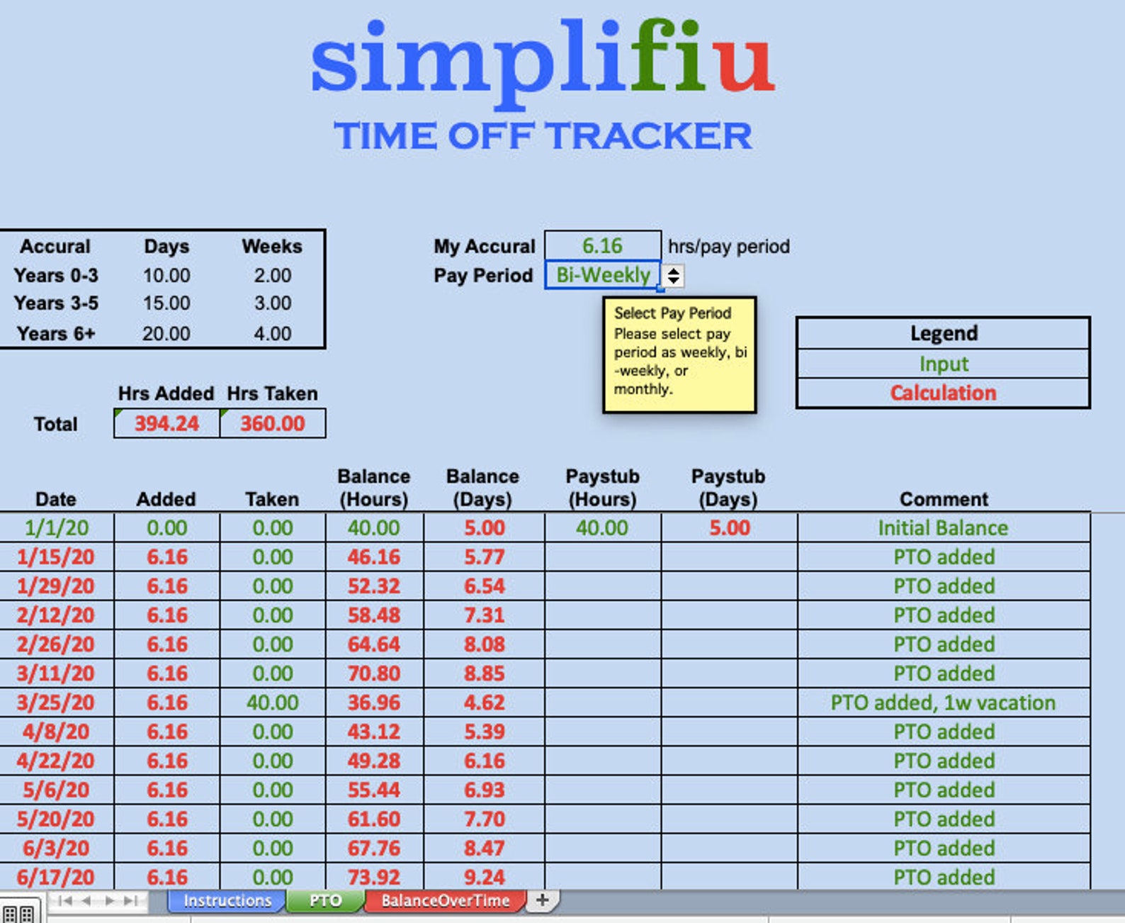 PTO Paid Time off Tracker Excel Spreadsheet - Etsy