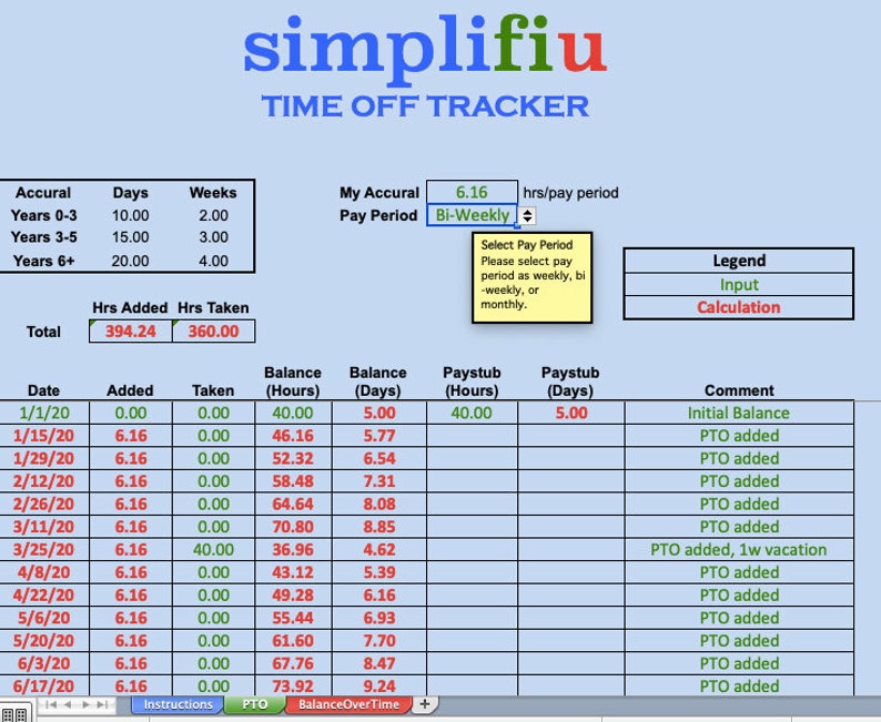 PTO Paid Time off Tracker Excel Spreadsheet - Etsy