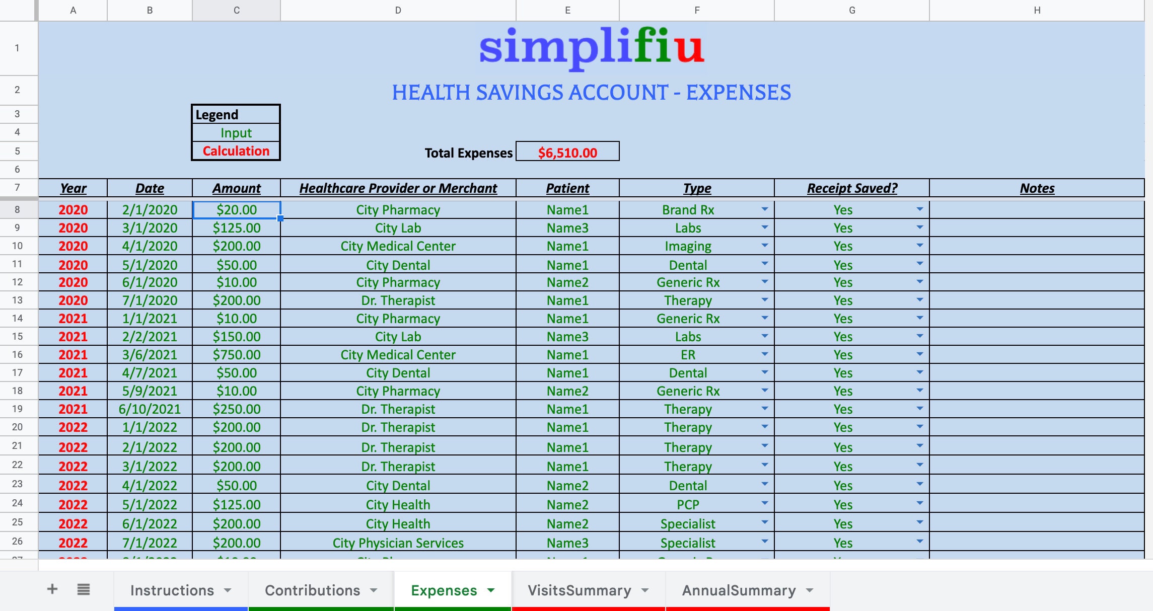 HSA Health Savings Account Cost Tracker Google Sheets Spreadsheet - Etsy
