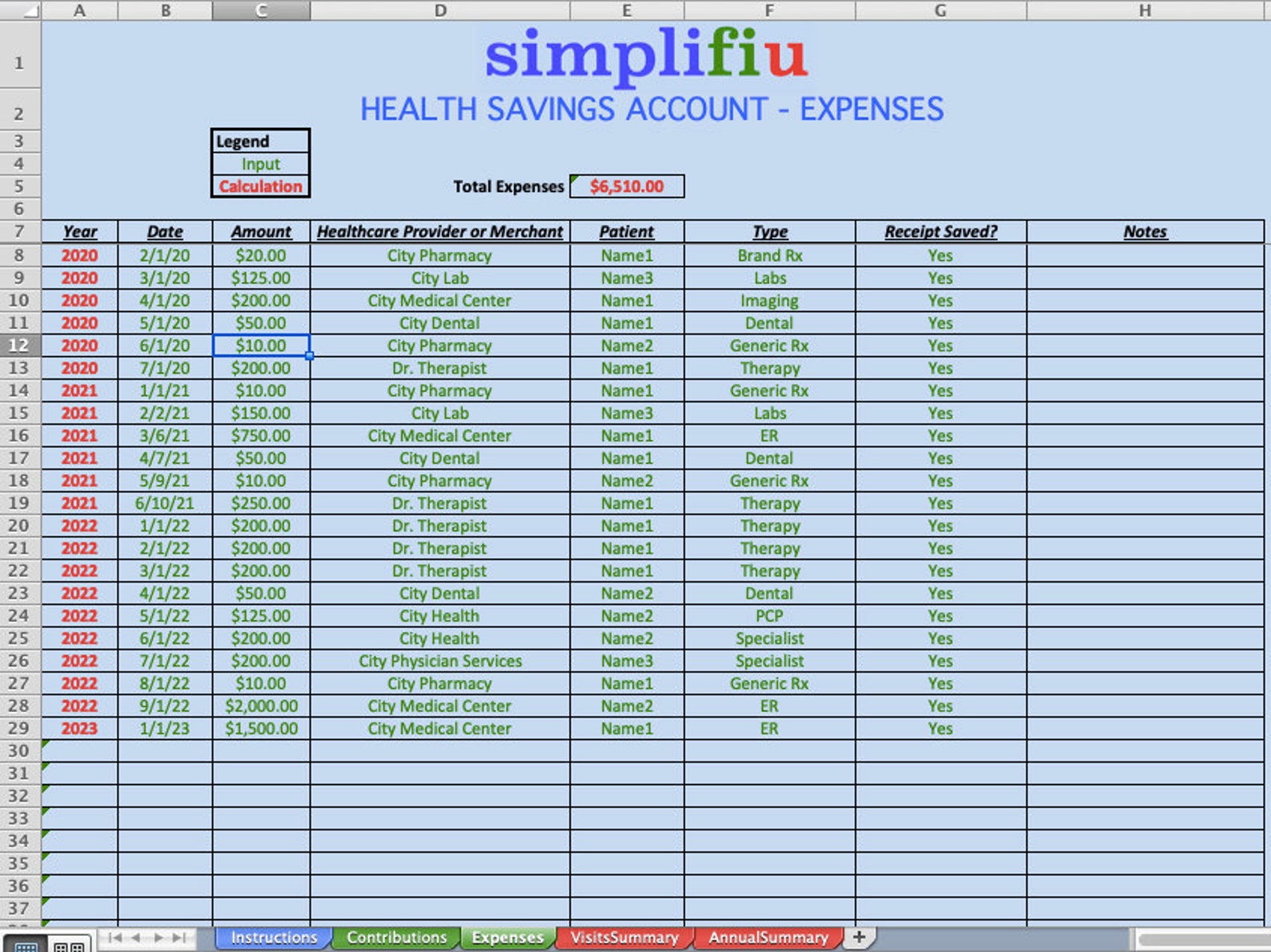HSA Health Savings Account Cost Tracker Excel Spreadsheet - Etsy