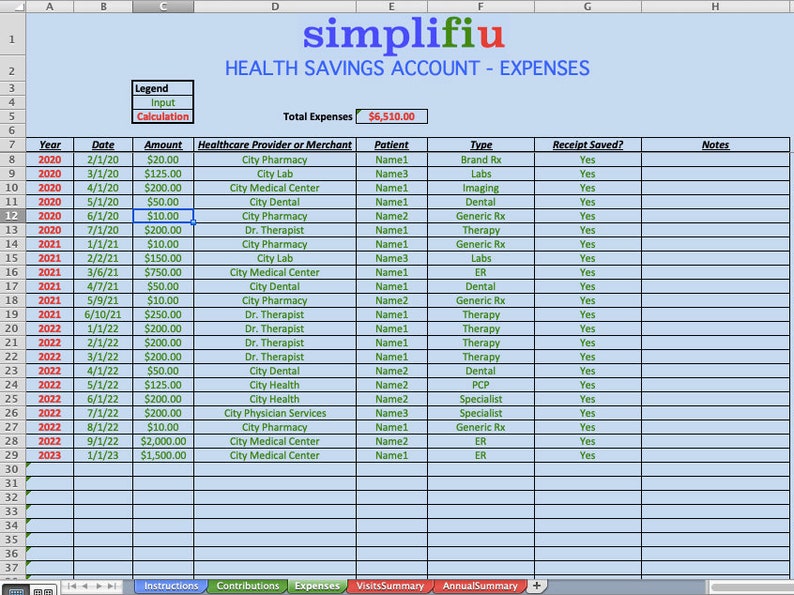 HSA Health Savings Account Cost Tracker Excel Spreadsheet - Etsy