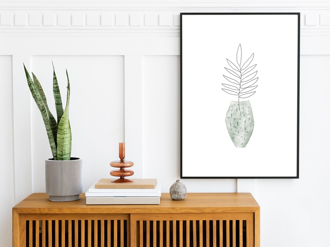 Leaf Wall Art Print - Printable Watercolour Art - Line Art Print ...