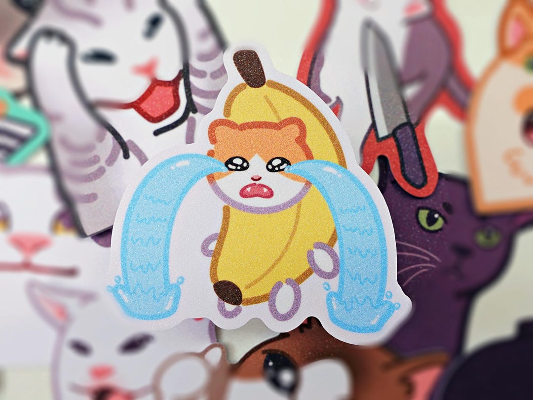 Crying Banana Cat Meme Sticker - 2.5 Inches - Glittery - Etsy