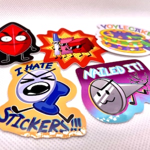 BFDI 2.5" Vinyl Sticker Pack 2 (evil Leafy, Yoylecake, Fanny, Naily ...