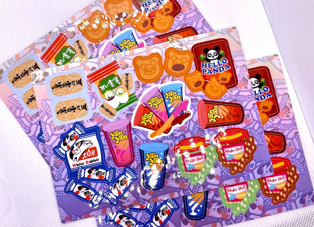Asian Snacks Sticker Sheet - Yanyan, Binbin Rice Crackers, White Rabbit ...