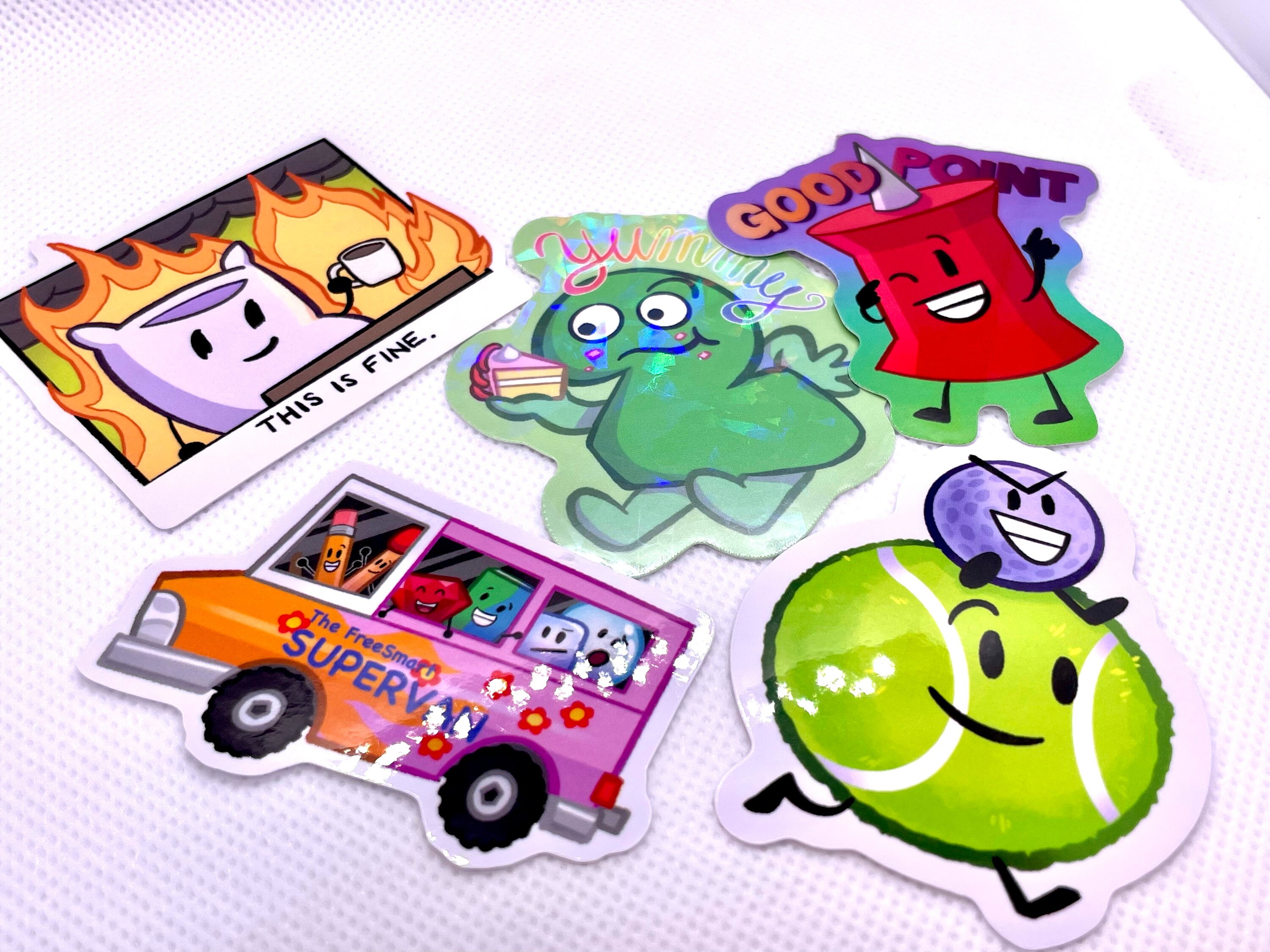 BFDI 2.5" Vinyl Sticker Pack 3 (pin, Pillow, Golfball, Tennisball, Two ...