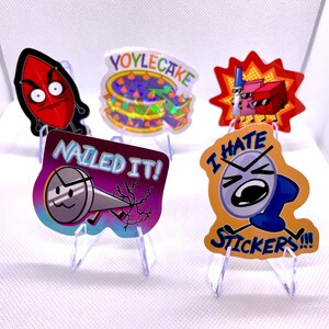 BFDI 2.5" Vinyl Sticker Pack 2 (evil Leafy, Yoylecake, Fanny, Naily ...
